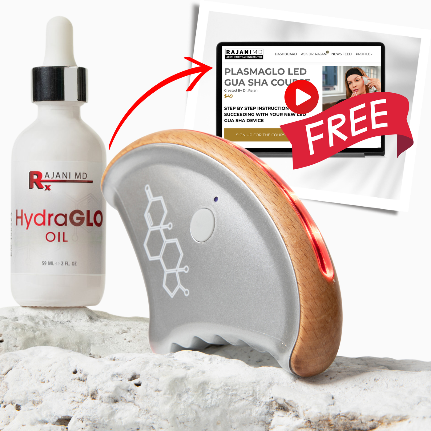 PlasmaGLO™ LED Gua Sha Suite: Gua Sha+Face oil+Course | RajaniMD